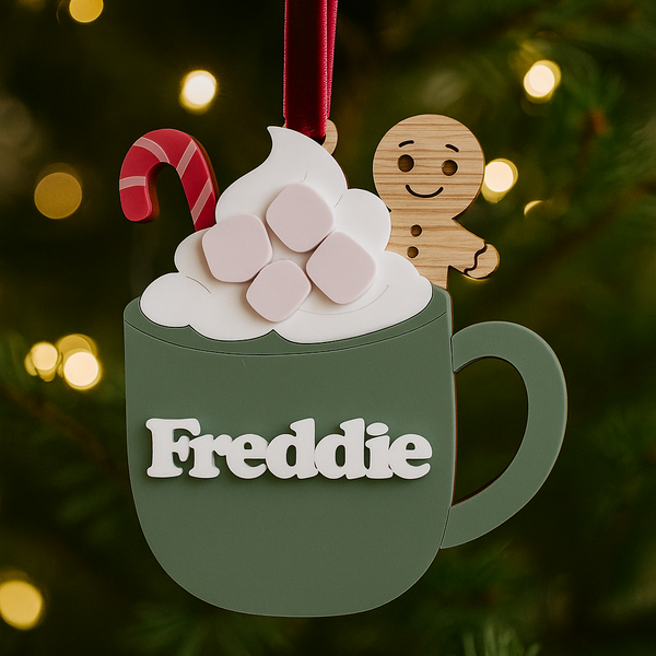 Personalised Hot Chocolate Mug Christmas Tree Decoration | Bear and Rose