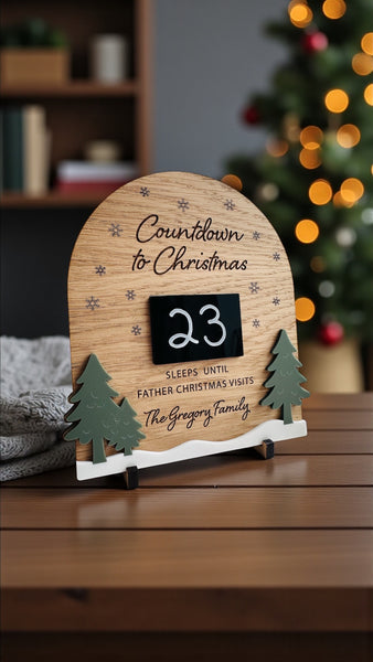 Personalised Wooden Christmas Countdown Board – “Sleeps Until Santa/Fa ...
