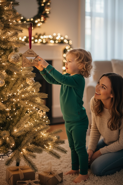 Letter to Santa - Wooden Envelope Hanging Decoration | Bear and Rose