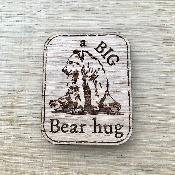 Big Bear Hug Wooden Pocket Token | Bear and Rose