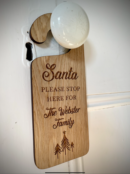 Family Door Hanger - 'Santa Stop Here' Trees | Bear and Rose