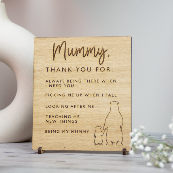 Mummy Thank You Wooden Plaque - Shelf Decor | Bear and Rose