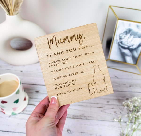 Mummy Thank You Wooden Plaque - Shelf Decor | Bear and Rose