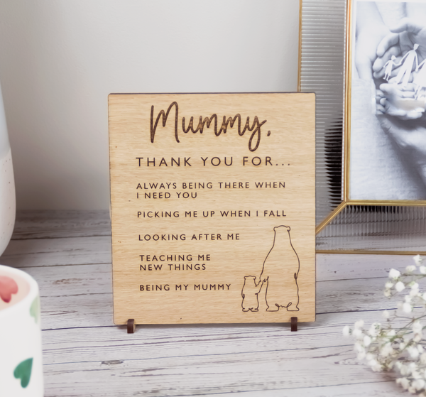 Mummy Thank You Wooden Plaque - Shelf Decor | Bear and Rose