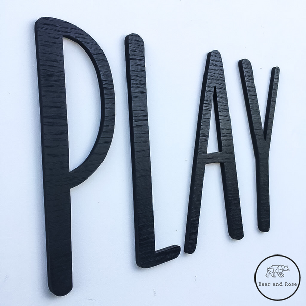 Wooden "PLAY" Wall Plaque | Bear and Rose