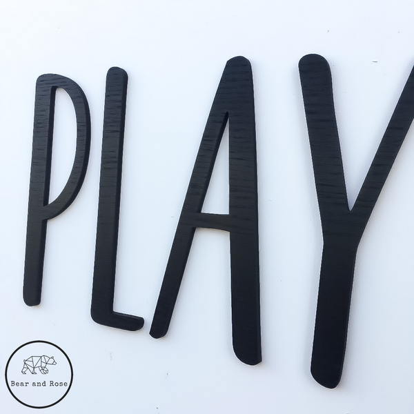 Wooden "PLAY" Wall Plaque | Bear and Rose